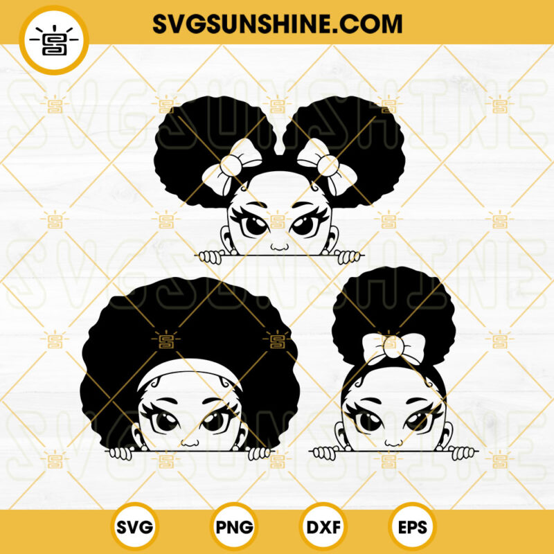 Afro Girl SVG Bundle, Peekaboo Girl SVG, Black Girl Messy Bun SVG ...