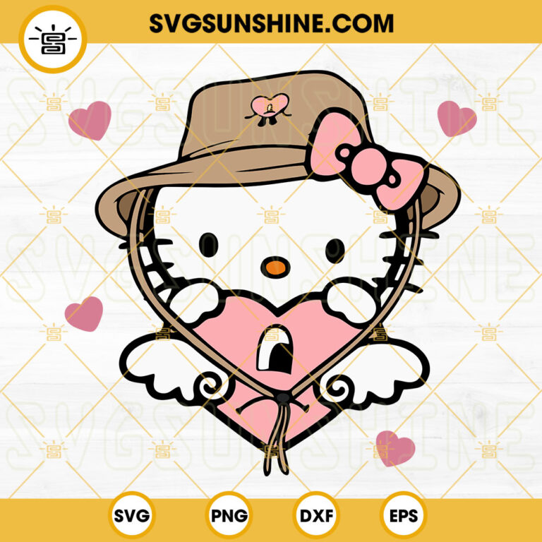 Hello Kitty Bad Bunny Heart SVG, Kitty Holding Sad Heart SVG, Hello ...
