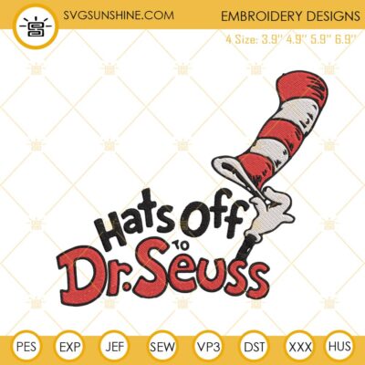 Hats Off To Dr Seuss Embroidery Designs, Cat In The Hat Embroidery Files
