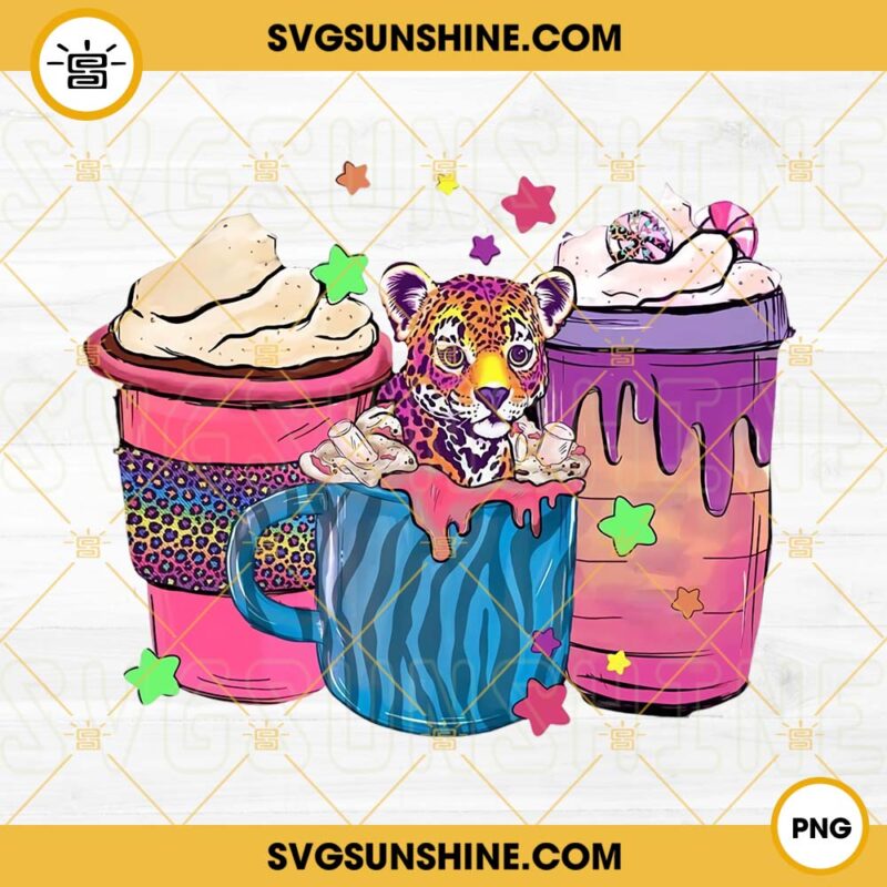 Iced Coffee Cheetah Leopard PNG, Coffee Latte PNG Sublimation