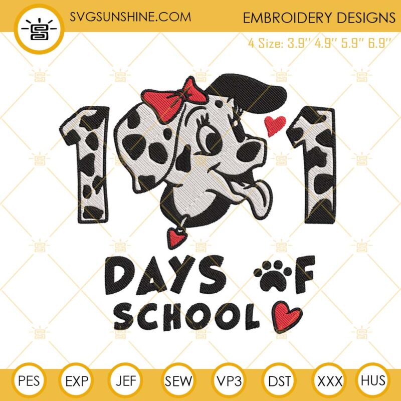 101 Days Of School Dalmatian Embroidery Design, 100 Days Of School Kids ...