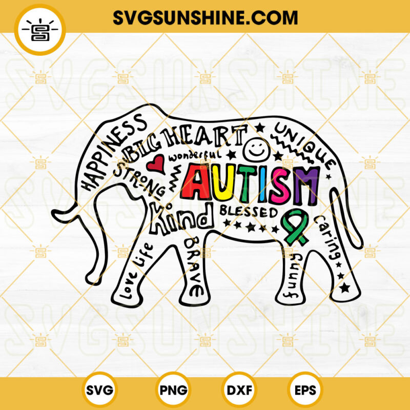 Autism Words Elephant SVG, Autism Mom SVG, World Autism Awareness Day ...