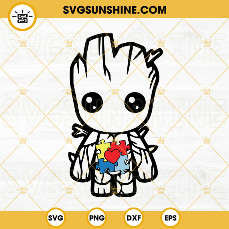 Baby Groot Puzzle Heart SVG, Autism Fight SVG, Superhero SVG, Autism ...