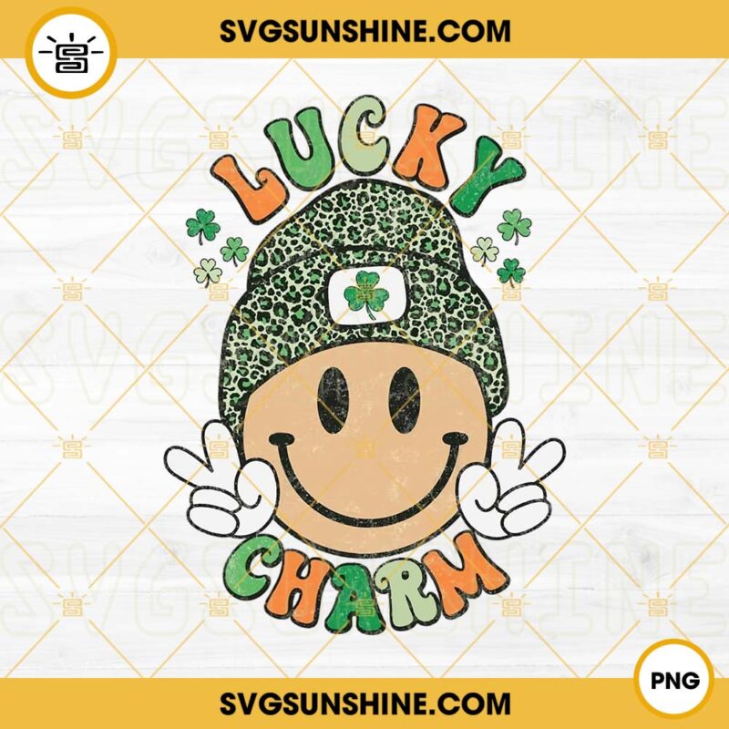 Lucky Charm PNG, Smiley Face Leopard Beanie PNG, Shamrock PNG, Retro St ...