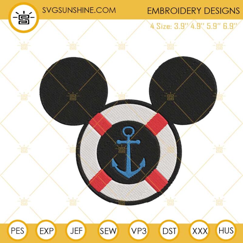 Mickey Anchor Machine Embroidery Design, Disney Cruise Line Embroidery File