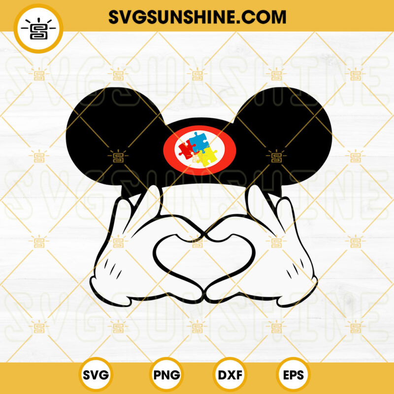Mickey Autism Awareness Heart Hand SVG, Puzzle Piece Hat SVG, Autism ...