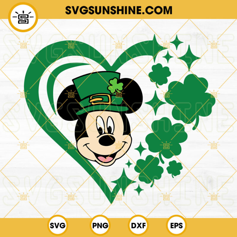 Mickey Clover Heart SVG, Disney Mouse Leprechaun SVG, Shamrock Heart ...