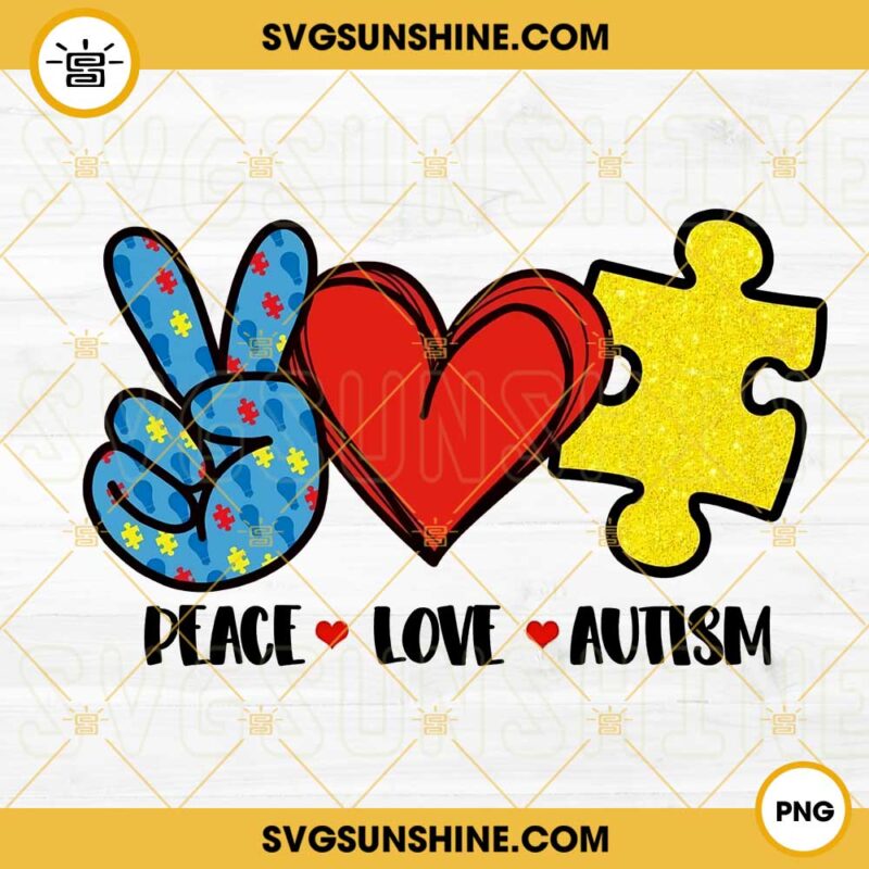 Peace Love Autism PNG, Heart PNG, Puzzle PNG, World Autism Awareness ...