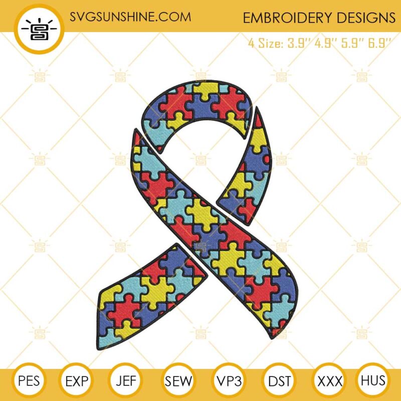 Puzzle Pieces Ribbon Embroidery Design, Autism Awareness Month ...