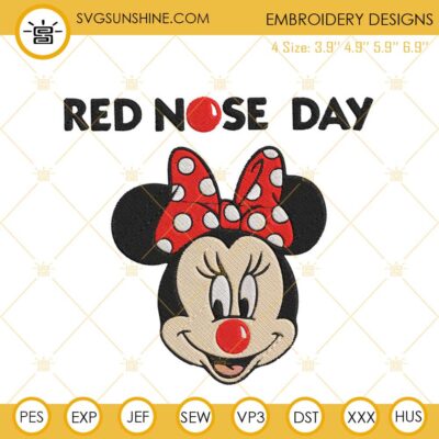 Minnie Mouse Red Nose Day Embroidery Design File Download