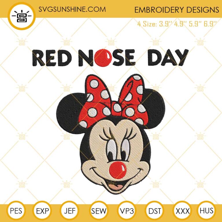Minnie Mouse Red Nose Day Embroidery Design File Download