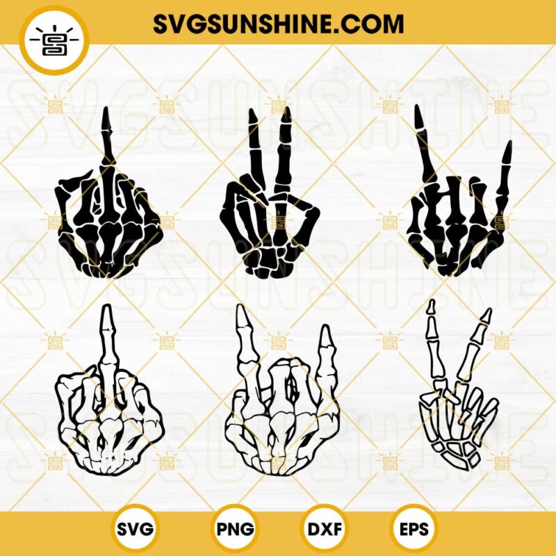 Skeleton Hands SVG Bundle, Middle Finger SVG, Peace Sign SVG, Rock Hand ...