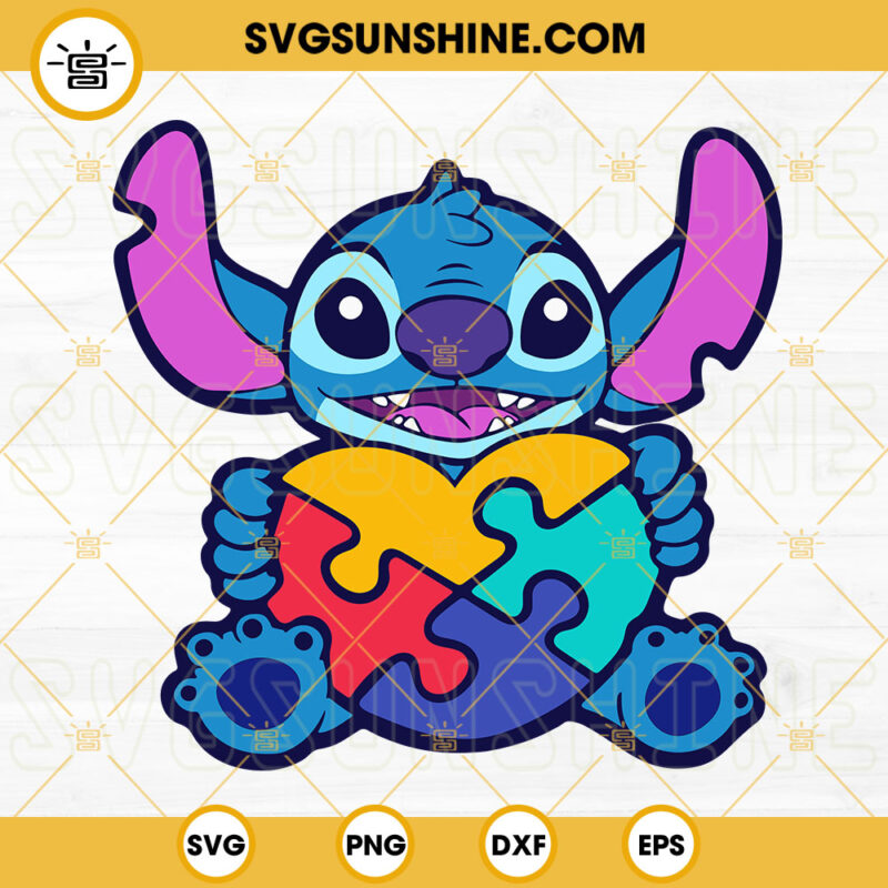 Stitch With Puzzle Heart SVG, Autism Support SVG, 2nd April SVG, Autism ...