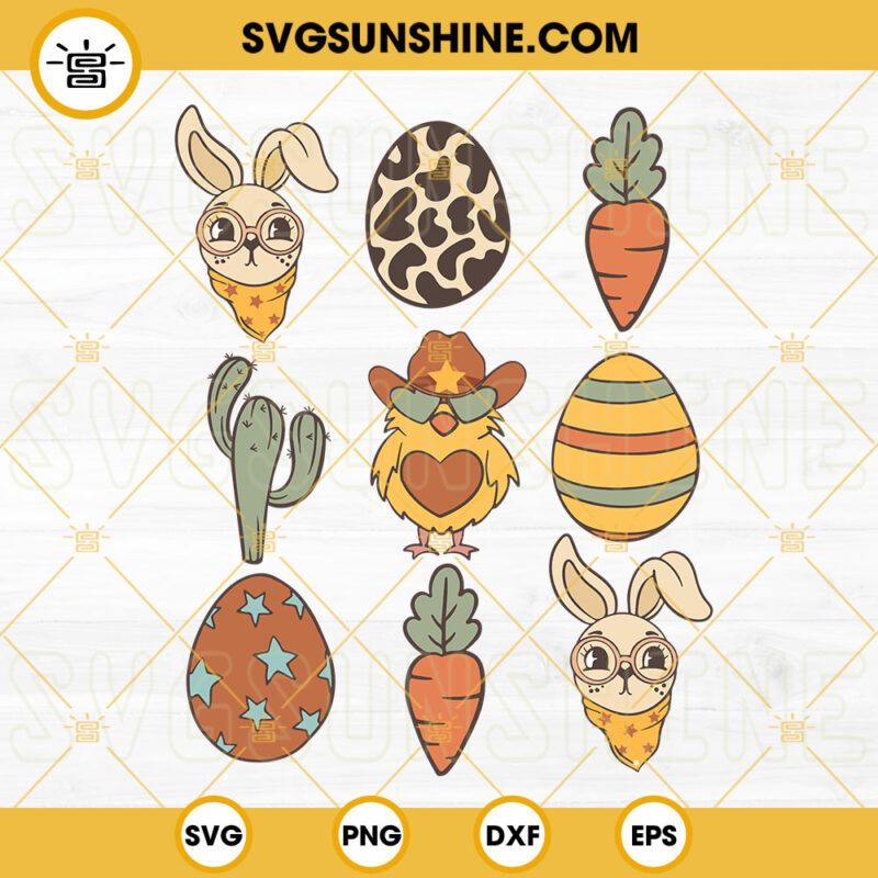 Western Easter SVG, Groovy Easter SVG, Easter Eggs SVG, Cute Bunny SVG ...