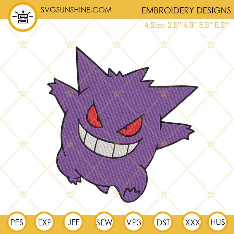 Gengar Pokemon Embroidery Designs, Pokemon Cartoon Embroidery Files