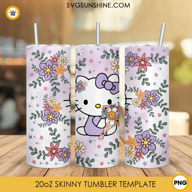 Hello Kitty Flowers 20oz Skinny Tumbler Wrap PNG, Kawaii Cat Tumbler ...