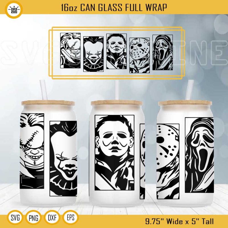 Horror Movies 16oz Libbey Can Glass Wrap SVG, Halloween Cup Wrap SVG ...