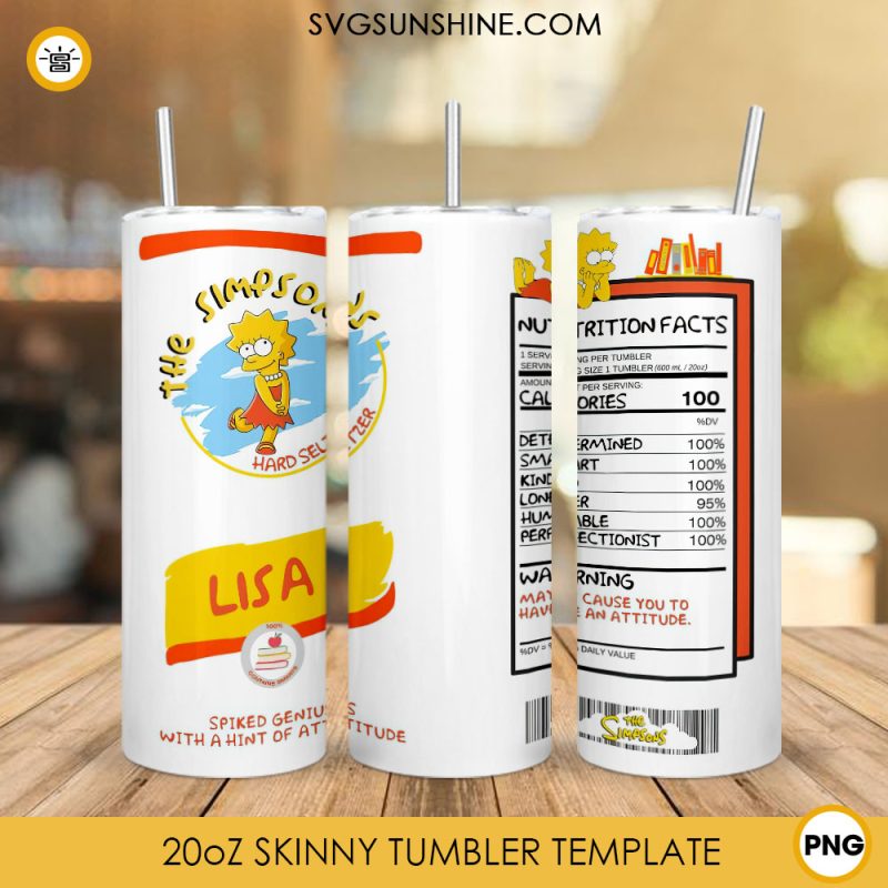 Lisa Simpson Nutrition Facts 20oz Skinny Tumbler Wrap PNG, Simpson ...