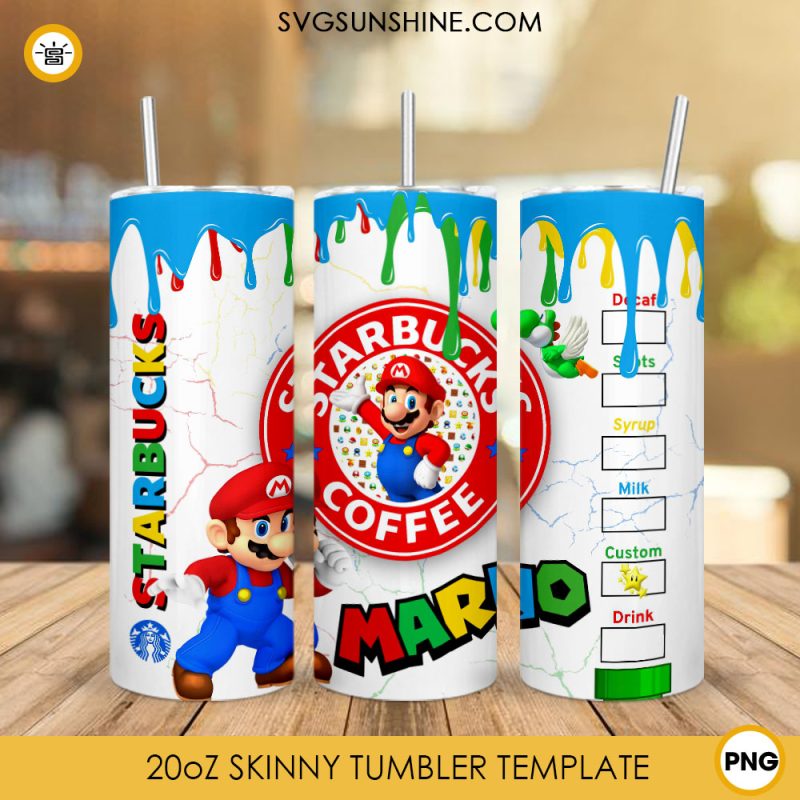 Luigi Super Mario Starbucks Coffee 20oz Skinny Tumbler Wrap PNG, Super ...