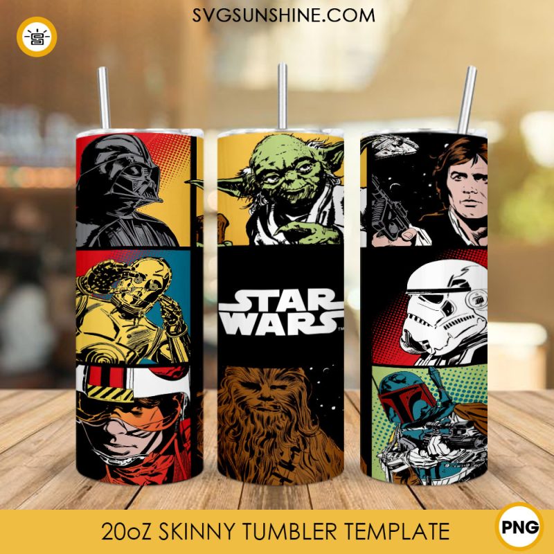Star Wars 20oz Skinny Tumbler Wrap PNG, Jedi Tumbler Template PNG For ...
