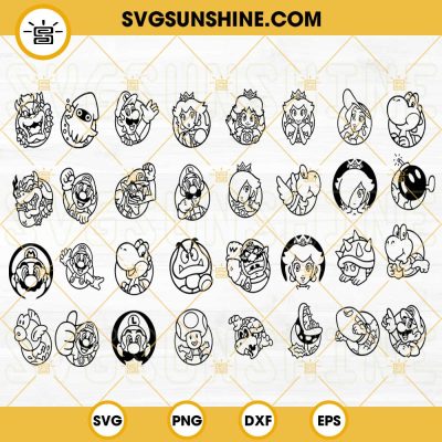 Super Mario Bros Outline SVG Bundle, Luigi SVG, Yoshi SVG, Princess ...