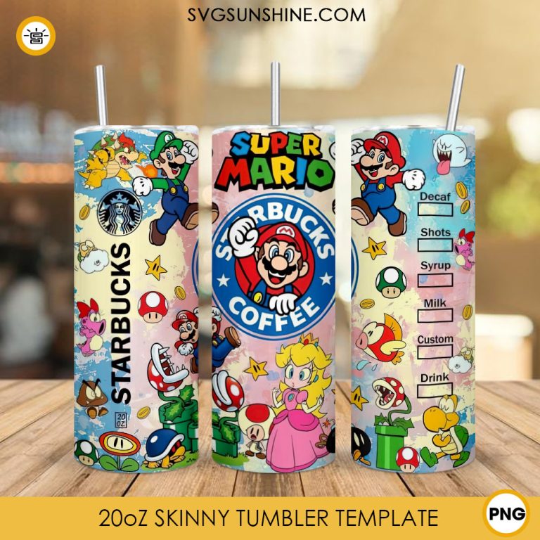 Super Mario Starbucks Coffee 20oz Skinny Tumbler Wrap PNG, The Super ...