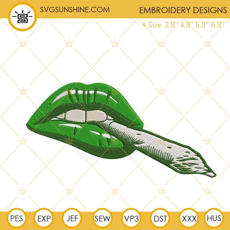 Weed Lips Joint Embroidery Files, 420 Cannabis Marijuana Embroidery Designs