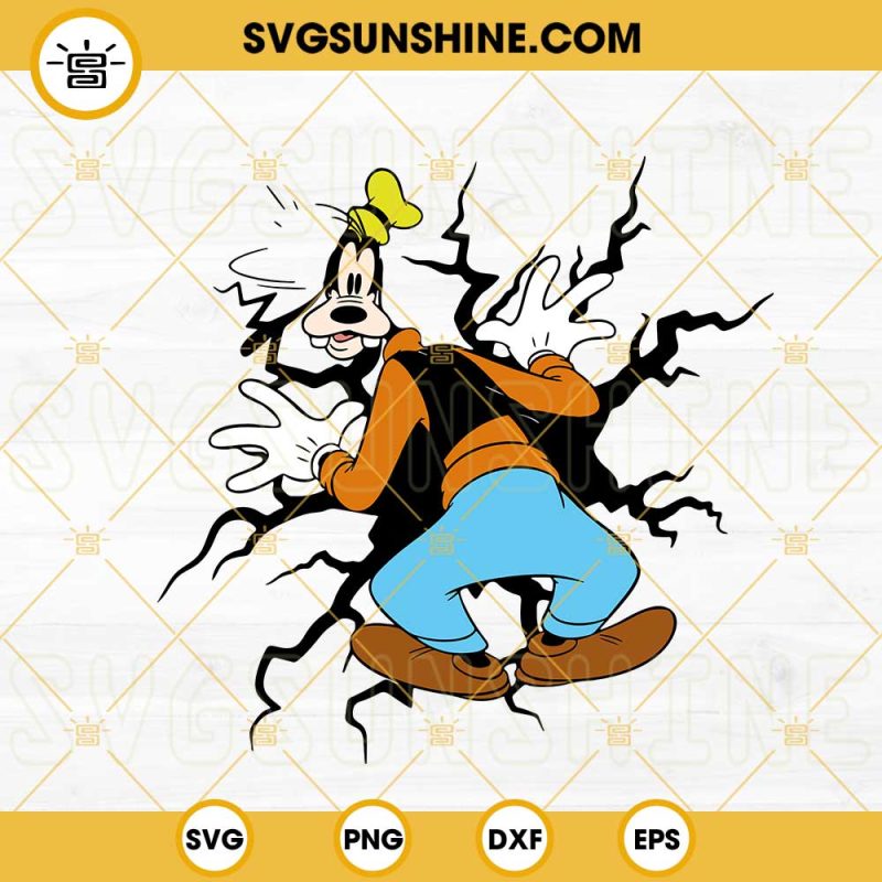 Goofy Cracked Wall SVG, Disney Dog SVG, Cartoon SVG PNG DXF EPS