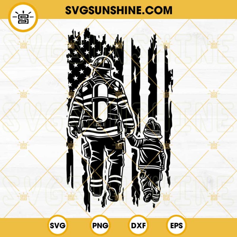 Firefighter Dad And Son US Flag SVG, American Fireman Daddy SVG, Happy ...