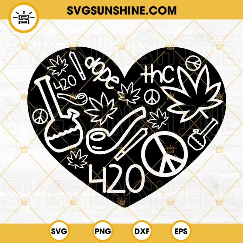 420 Heart SVG, Cannabis SVG, Weed Love SVG, Cute Marijuana SVG PNG DXF EPS