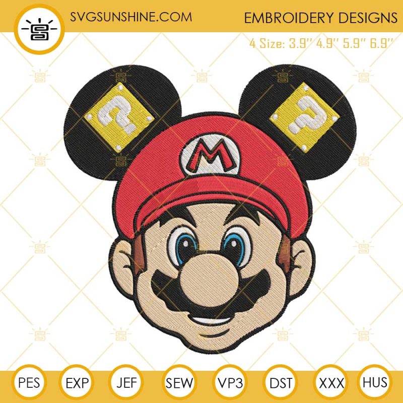 Mario Mickey Ears Embroidery Files, Disney Mouse Super Mario Bros ...