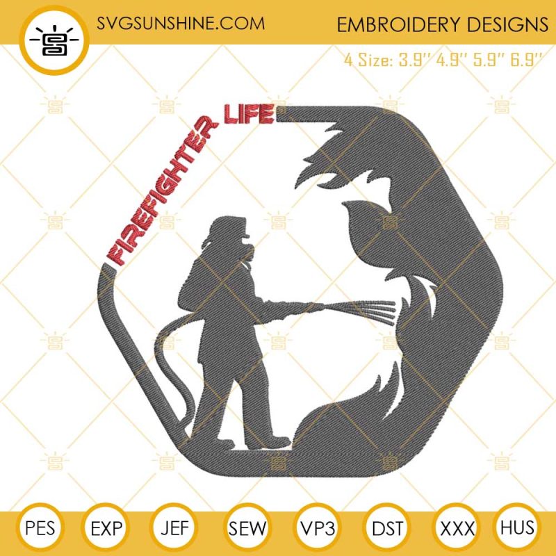 Firefighter Embroidery Design, Firefighting Embroidery Files