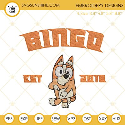 Bingo Est 2018 Embroidery Files, Bluey Sister Embroidery Designs