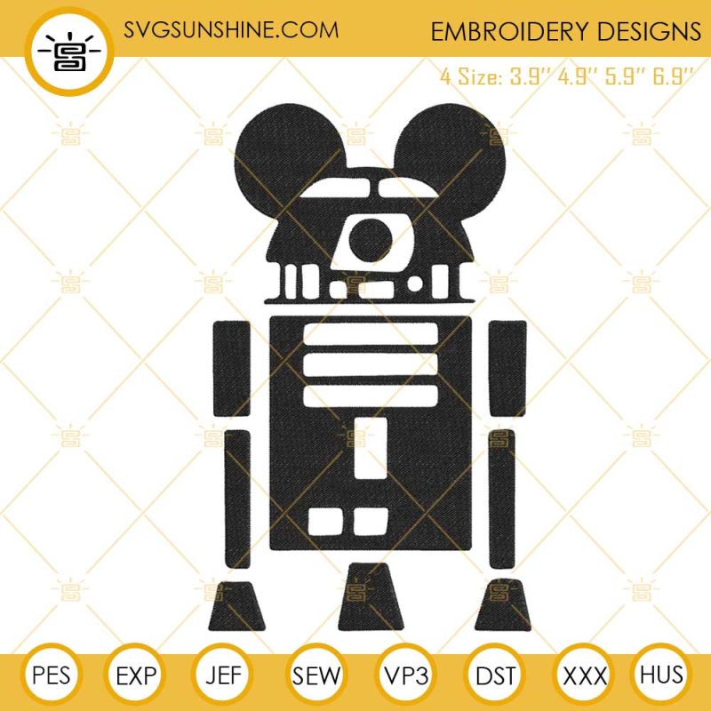 R2D2 Robot Mickey Mouse Ears Embroidery Designs, Star Wars Disney ...