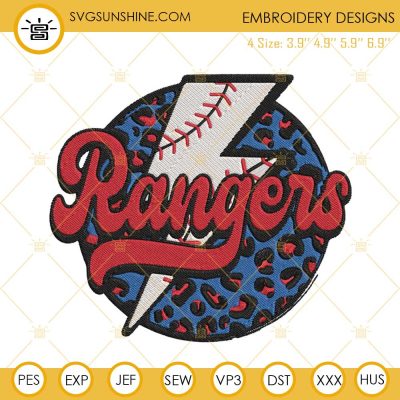 Rangers Baseball Lightning Bolt Leopard Machine Embroidery Designs ...