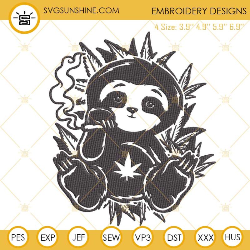 Sloth Smoking Weed Embroidery Design, Animals Cannabis Embroidery File