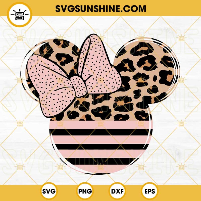 Minnie Mouse Ears Pink Stripes Leopard SVG, Minnie Head SVG, Family ...