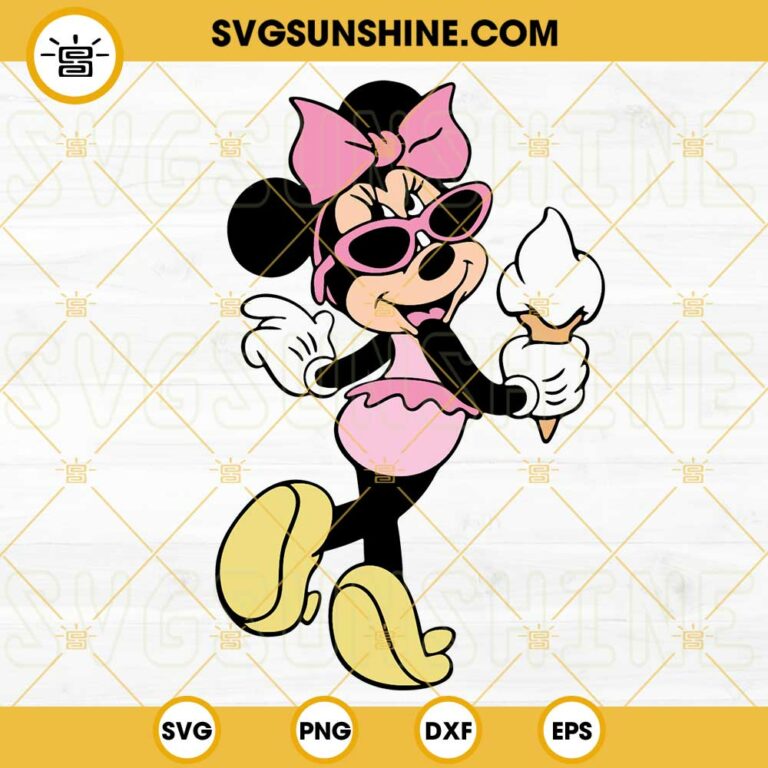 Minnie Mouse Summer Swimsuit SVG, Minnie Sunglasses With Ice Cream SVG ...