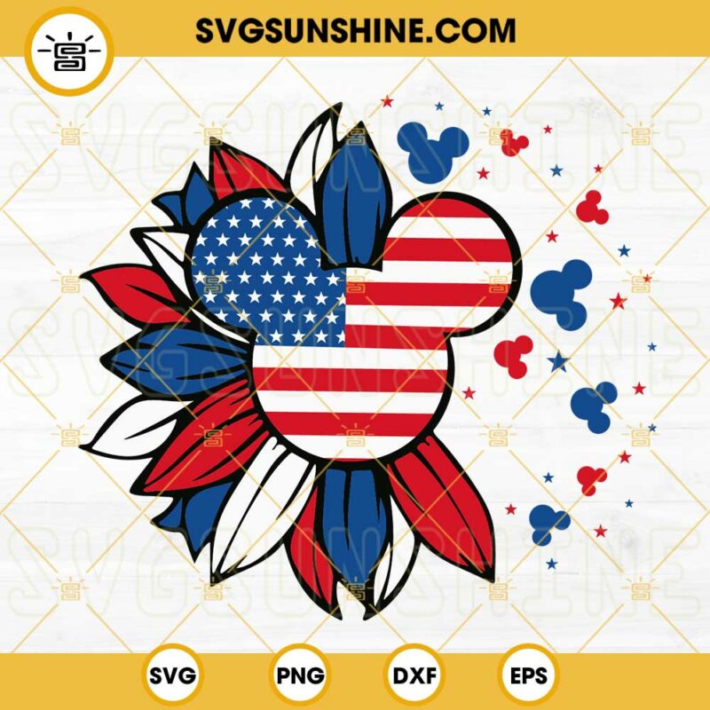 Mickey Mouse Head Sunflower American Flag SVG, Happy 4th Of July SVG ...