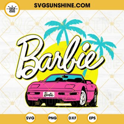 Barbie Convertible Car SVG, Pink Baby Doll Car SVG, 80s Retro Palms And ...