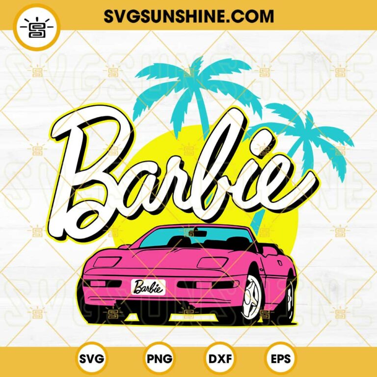 Barbie Convertible Car SVG, Pink Baby Doll Car SVG, 80s Retro Palms And ...