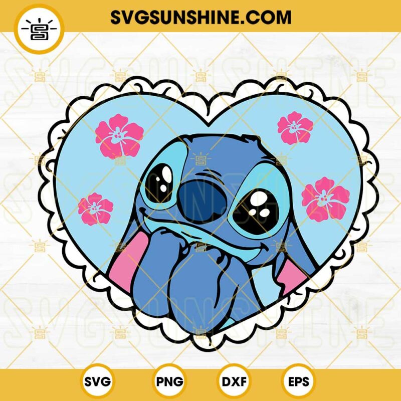 Stitch Hibiscus Flowers In Heart SVG, Lilo And Stitch SVG, Cute Disney ...
