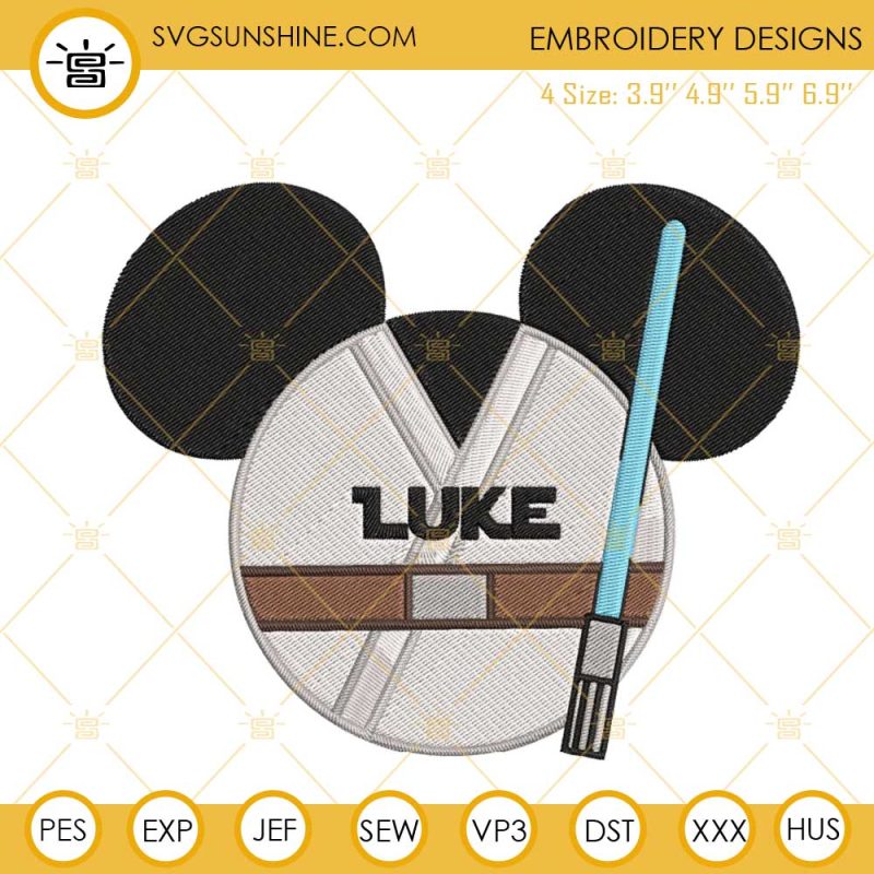 Luke Star Wars Mickey Ears Lightsaber Machine Embroidery Designs, Luke ...