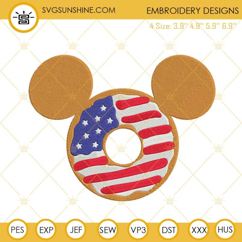 Mickey Mouse US Flag Donut Embroidery Designs, Independence Day Disney ...