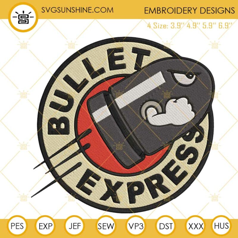 Bullet Express Mario Logo Embroidery Designs, Bullet Bill Embroidery Files