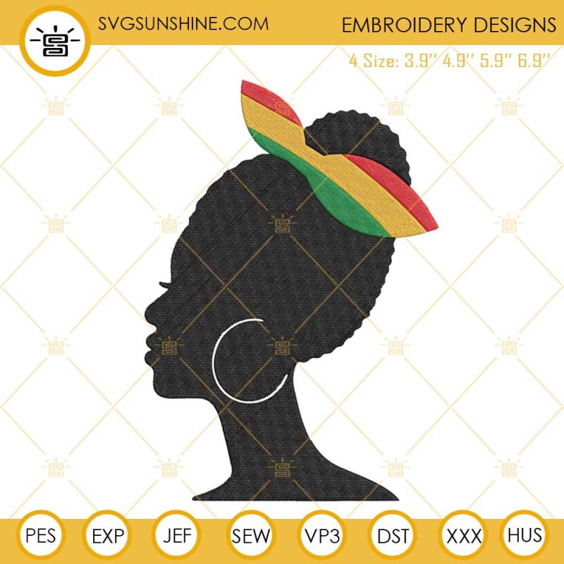 African Woman Crown Embroidery Design, Black Girl Embroidery File