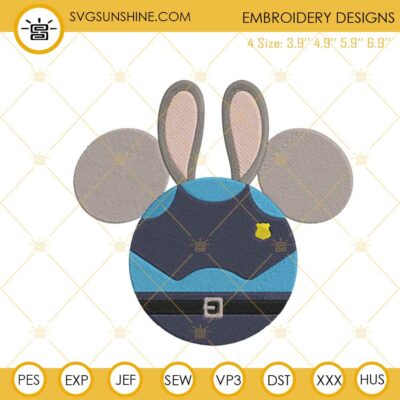 Judy Hopps Mickey Mouse Ears Machine Embroidery Designs, Disney ...