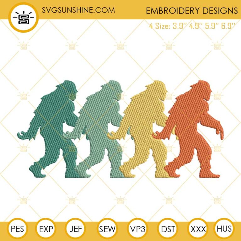Vintage Bigfoot Embroidery Designs, Sasquatch Machine Embroidery Files
