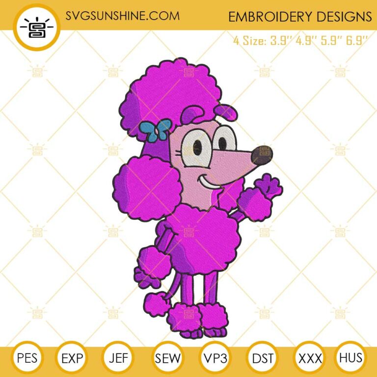 Coco Bluey Embroidery Design, Pink Poodle Dog Cartoon Embroidery File ...