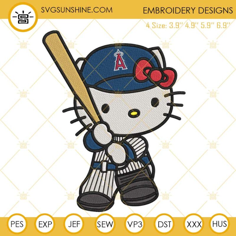 Hello Kitty Los Angeles Angels Embroidery Designs, Kitty Cat Angels MLB ...